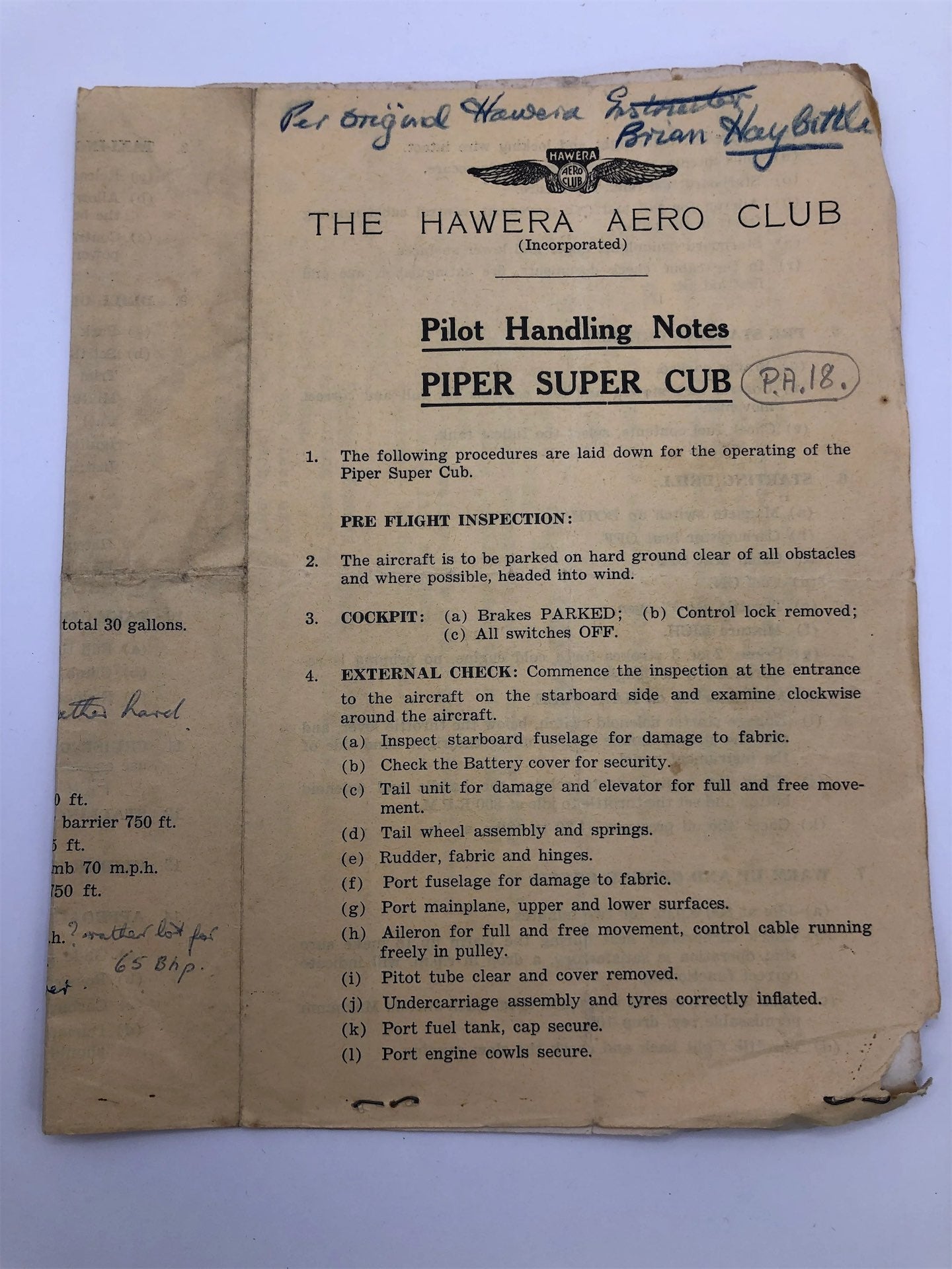 Pilot handling notes Piper Super Cub (PA 18) by Hawera Aero Club – Book ...